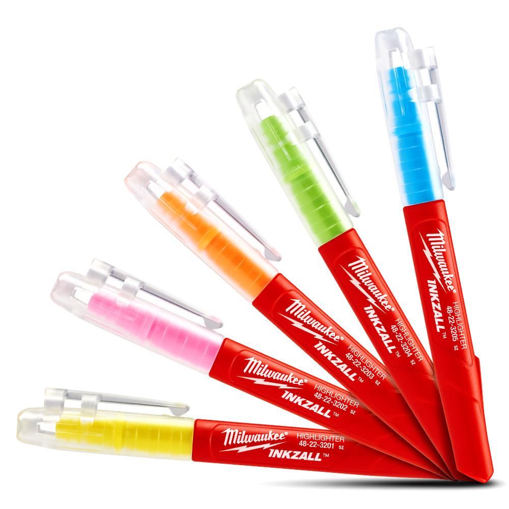 Milwaukee 48223206 5-Pack INKZALL Multi-Coloured Highlighters Pens
