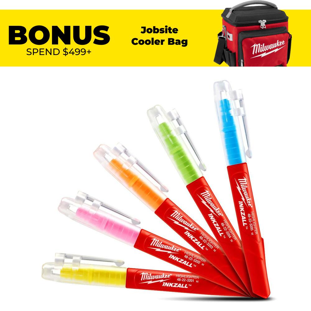Milwaukee 48223206 5-Pack INKZALL Multi-Coloured Highlighters Pens