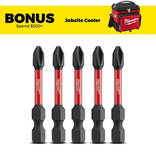 Milwaukee 48324564 SHOCKWAVE™ PH2 89mm (3-1/2") Power Bit - 5 Pack