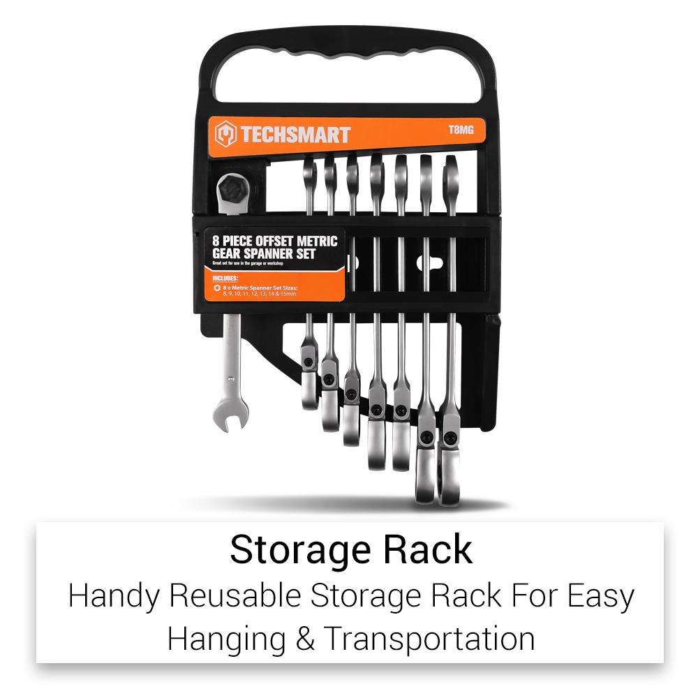 Techsmart T8MG 8 Piece Metric Flexible Ratchet Spanner Set