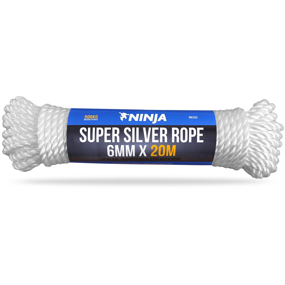Ninja N620S White 6mm x 20m Super Silver Rope - 500kg Breaking Strength