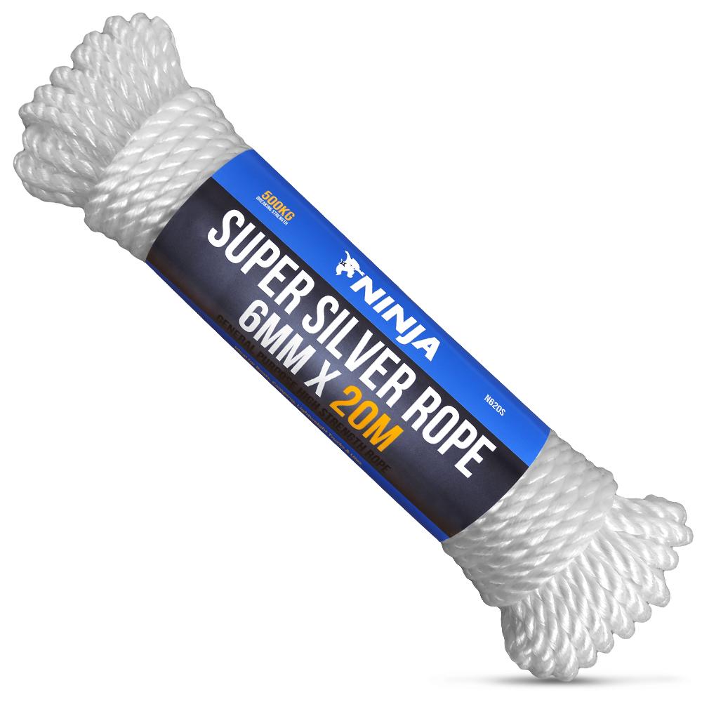 Ninja N620S White 6mm x 20m Super Silver Rope - 500kg Breaking Strength