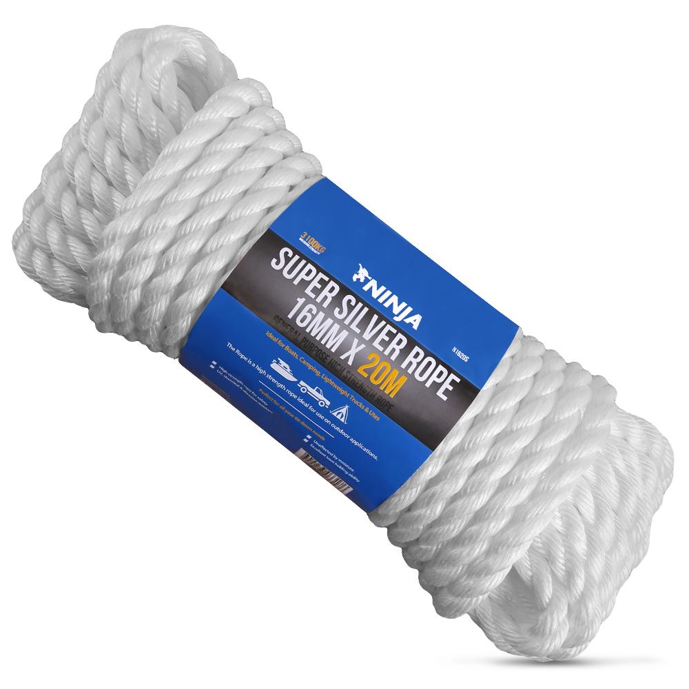 Ninja N1620S White 16mm x 20m Super Silver Rope - 3100kg Breaking Strength