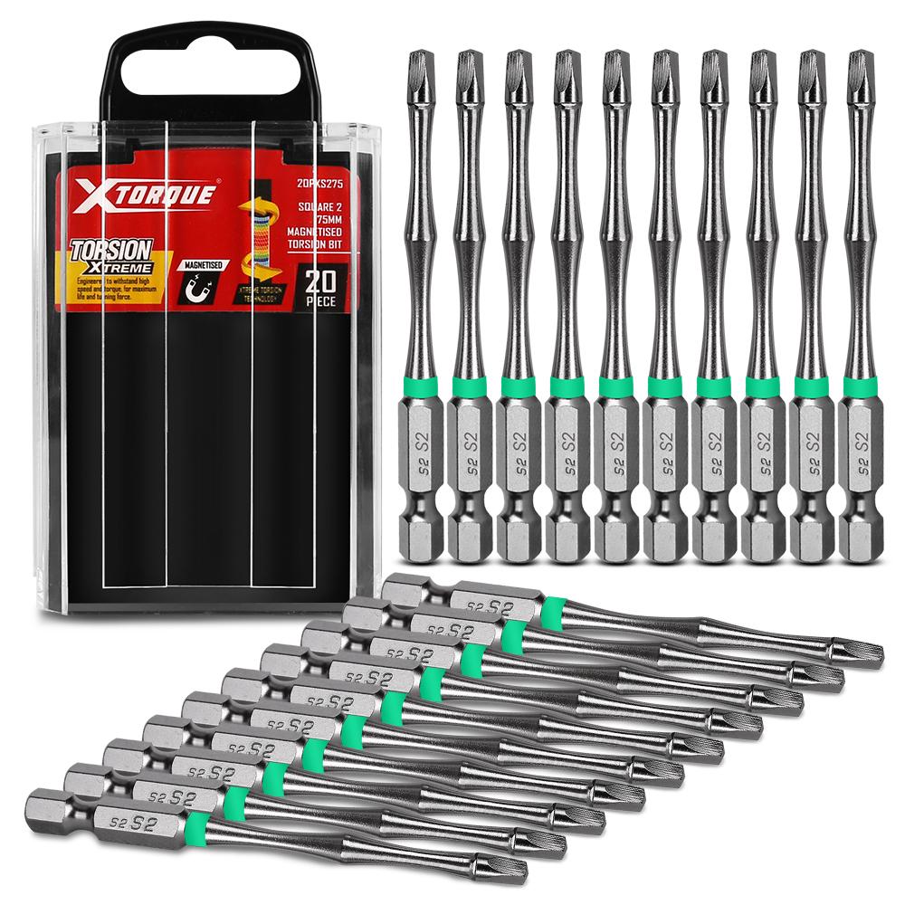 Xtorque 20PKS275 SQ2 75mm Square Head Torsion Magnetic Driver Bit - 20 Pack