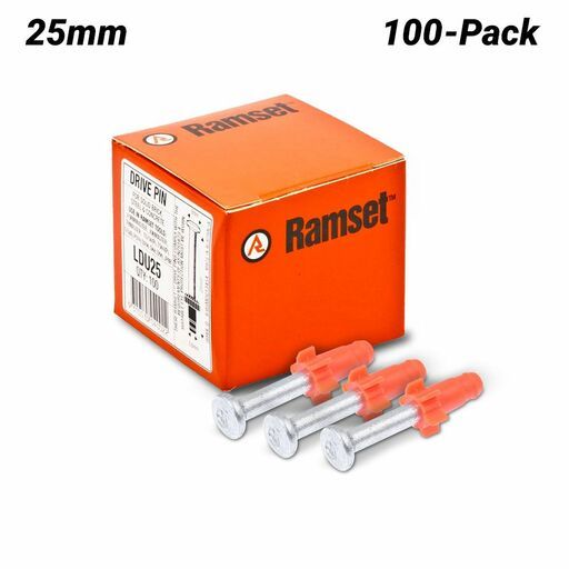 Ramset LDU25 100 Pack 25mm Drive Pins For Concrete Masonry And Steel