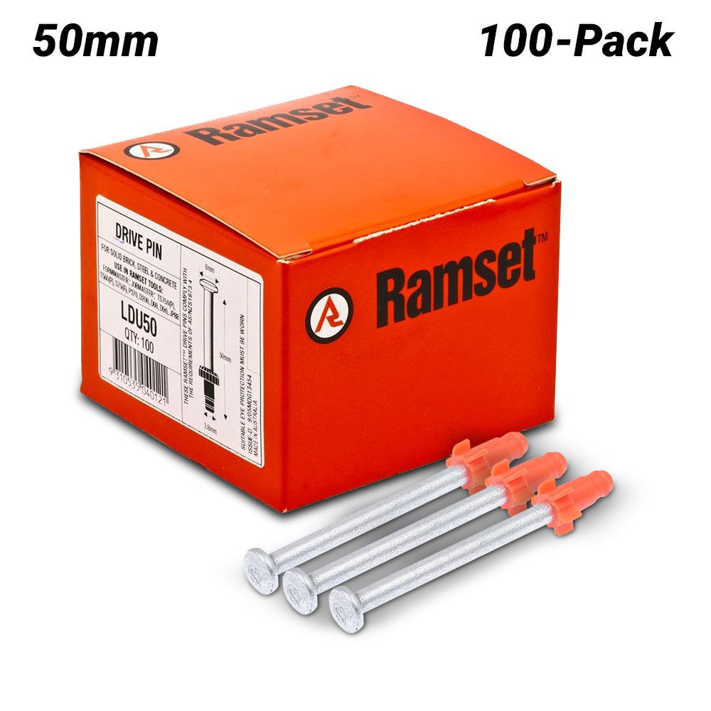 Ramset LDU50 100-Pack 50mm Drive Pins For Concrete Masonry And Steel