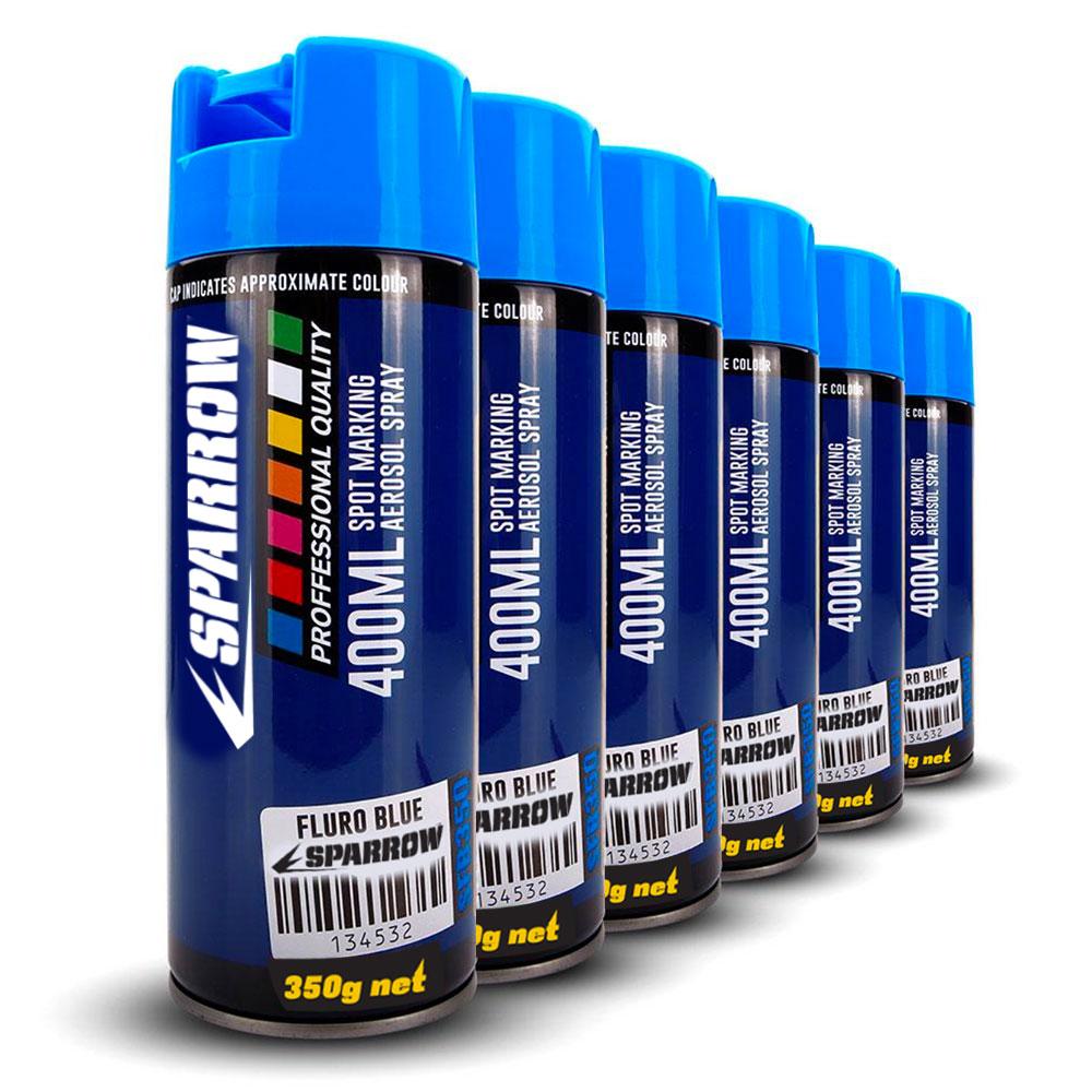 Sparrow SFB350x6 6-Pack 350g 400ml Fluro Blue Spot Marking Spray Paint