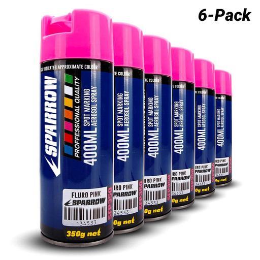 Sparrow SFP350x6 6-Pack 350g 400ml Fluro Pink Spot Marking Spray Paint