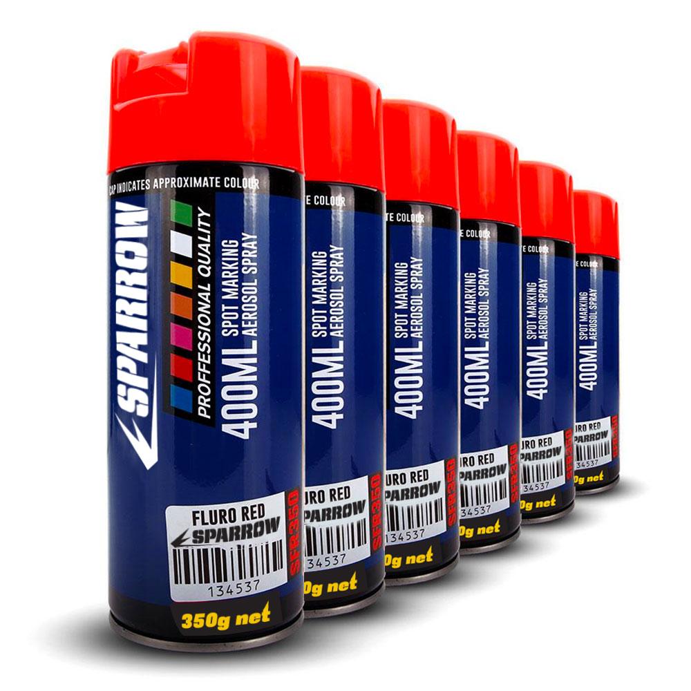 Sparrow SFR350x6 6-Pack 350g 400ml Fluro Red Spot Marking Spray Paint