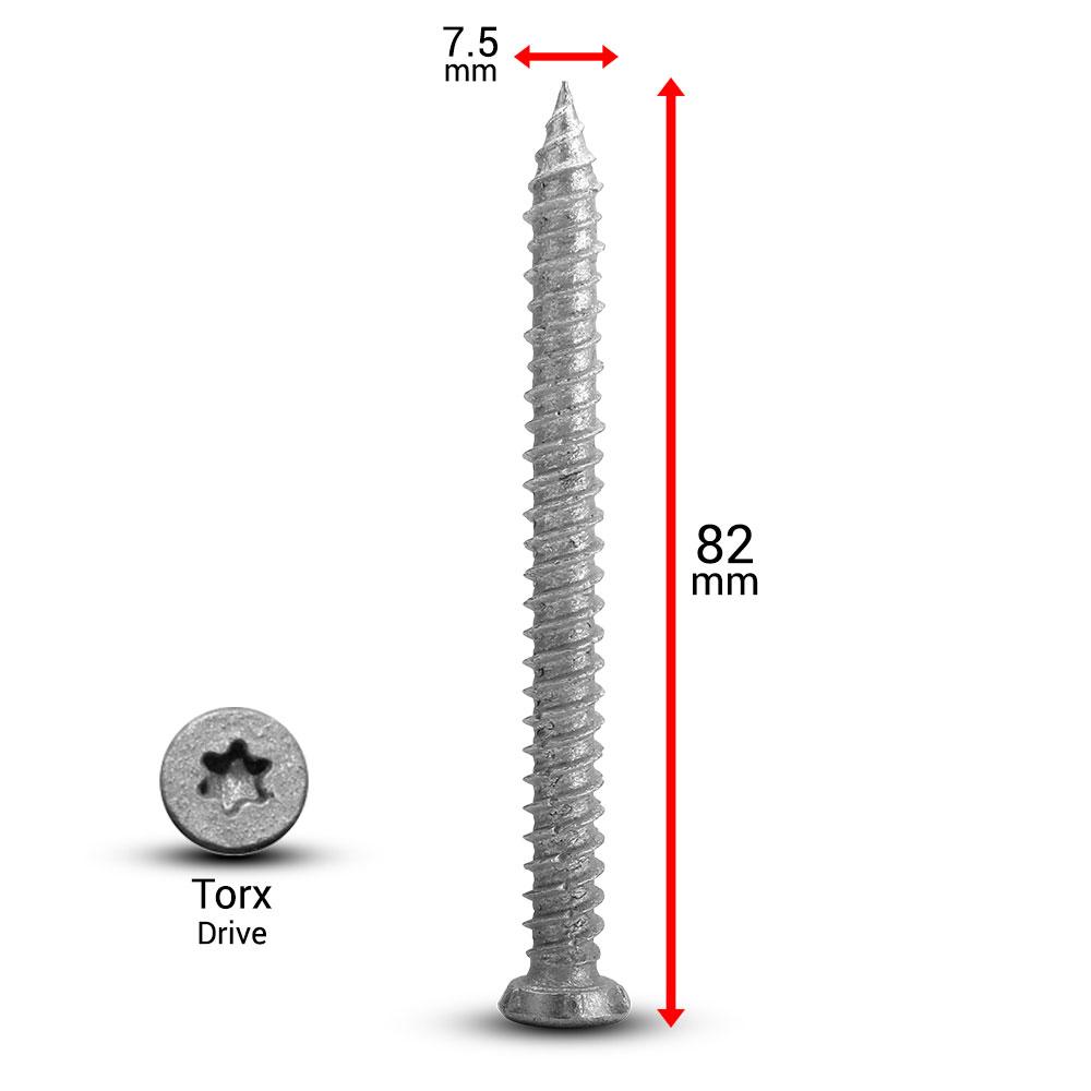 Fixed Fasteners FGMS3 100-Pack 7.5 x 82mm Torx Drive Galvanised All ...
