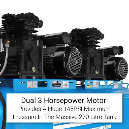 Lincoln L3270DUO 270L 6.0HP (Dual 3.0HP) Single Phase Belt Drive Twin ...