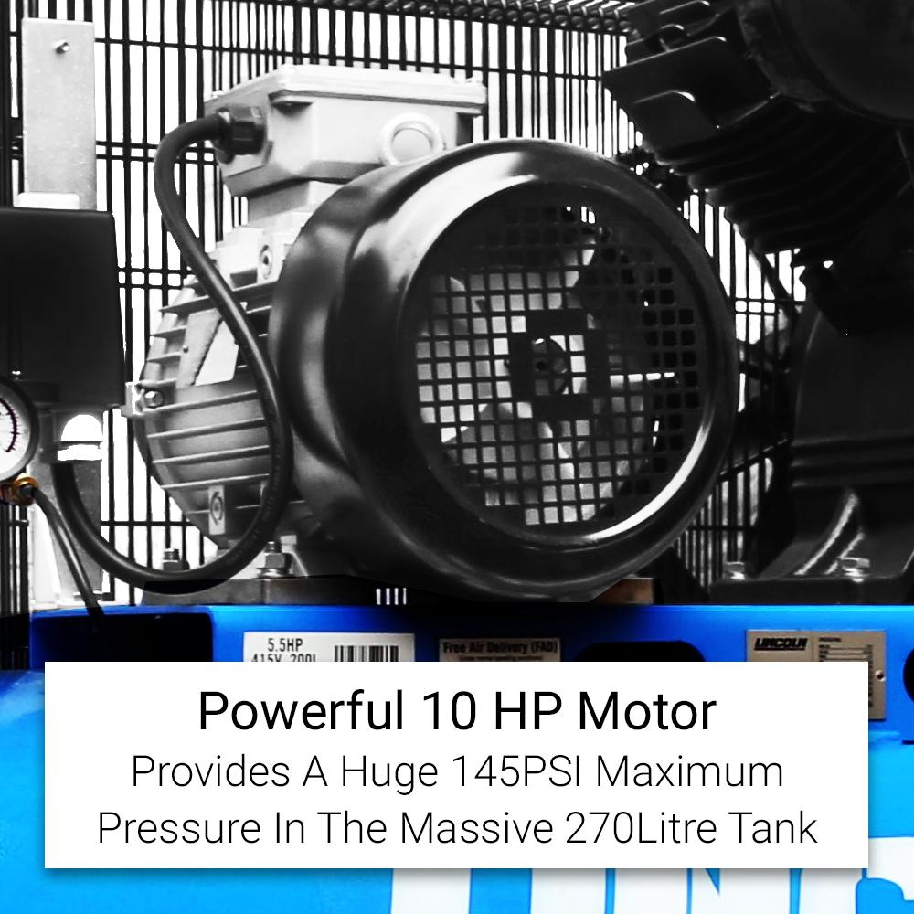 Lincoln L10270T 10HP 270L Triple Piston Twin Belt Driven Electric Air ...