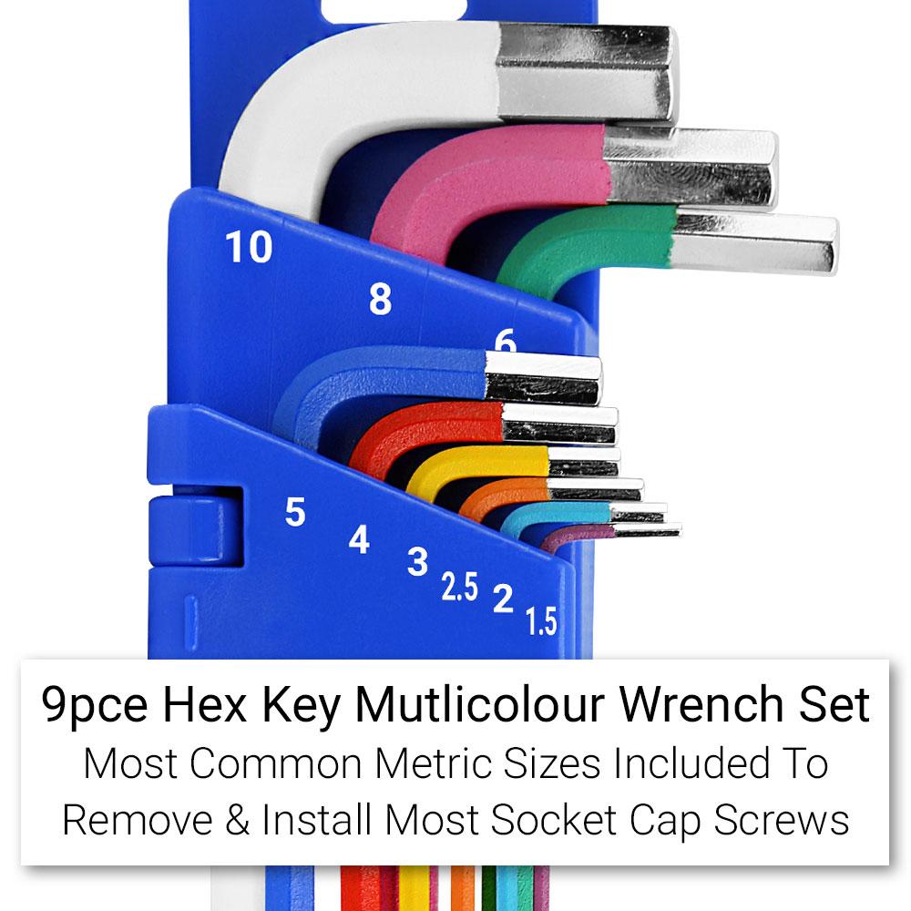 Daytona DCRV9 9pce Hex Key Mutlicolour Powder Coated Wrench Set