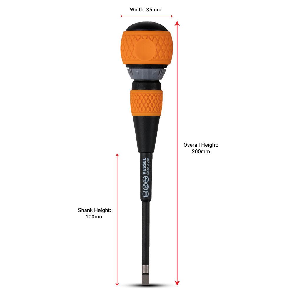 Vessel 6X100 Slotted 6mm x 100mm 36 Teeth Gear Ball Ratchet Flat Head ...