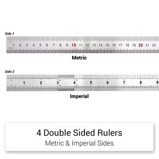 Daytona DMR4PK 4-Pack Stainless Steel Double Sided Metric & Imperial Rulers