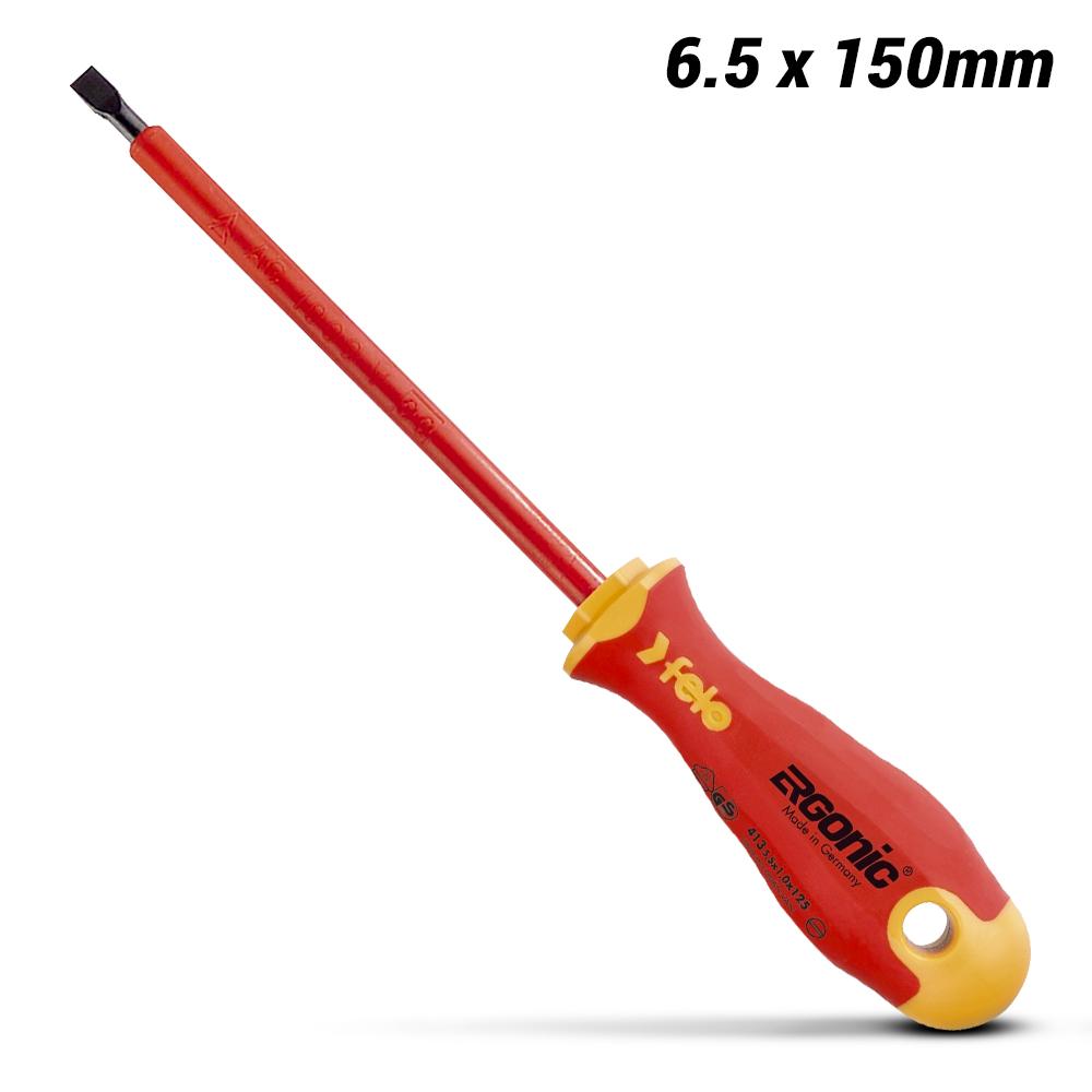 Felo 41306590 6.5 x 150mm Ergonic VDE 1000V Slotted Screwdriver