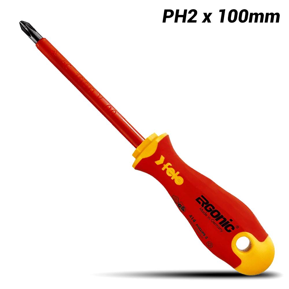 Felo 41429390 PH2 x 100mm Phillips 1000V Ergonic Eslim Screwdriver
