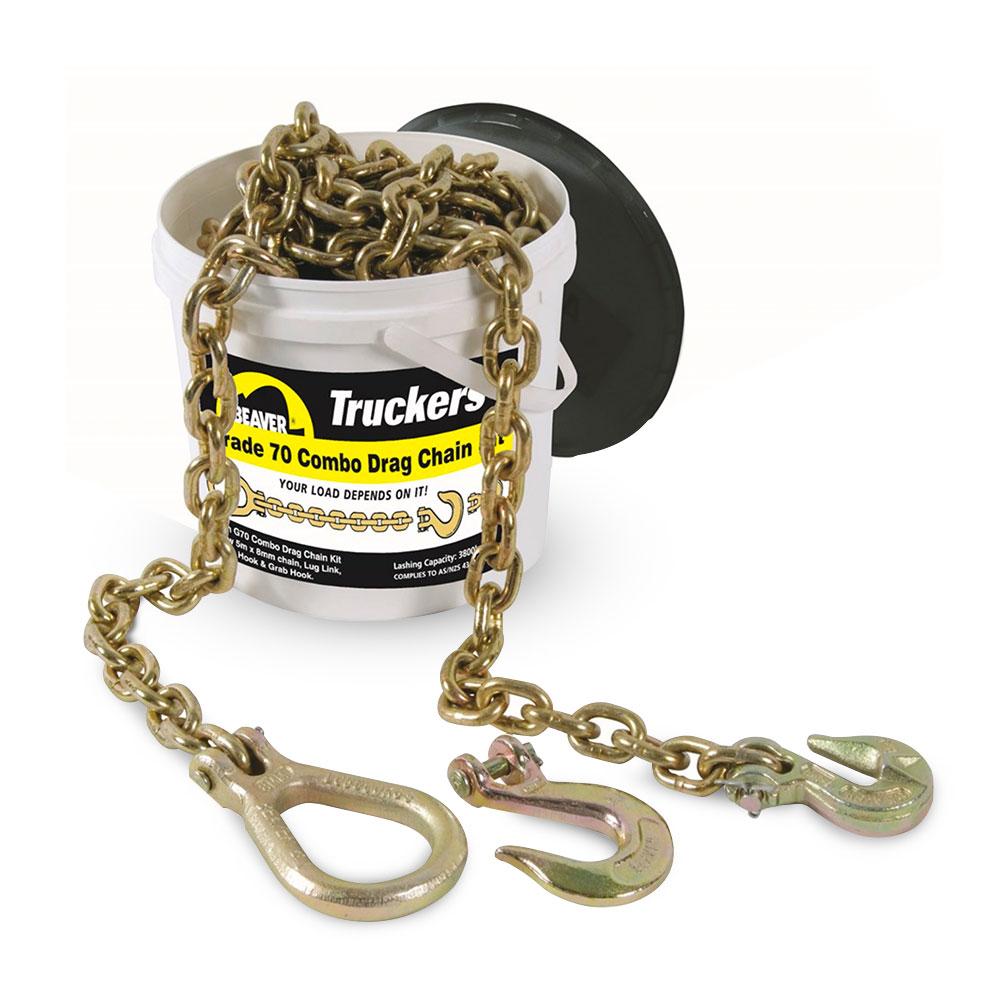 Beaver 412010 Grade 70 10mm x 5m Gold Drag Chain With Lug Link and Slip Hook