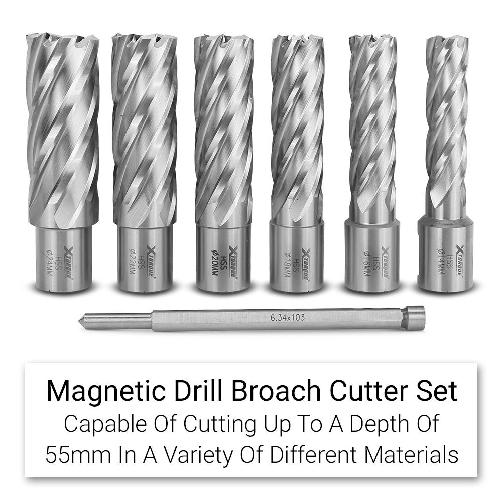 Xtorque XTMC7 7pce HSS Magnetic Drill Annular Cutter Set with 55mm ...