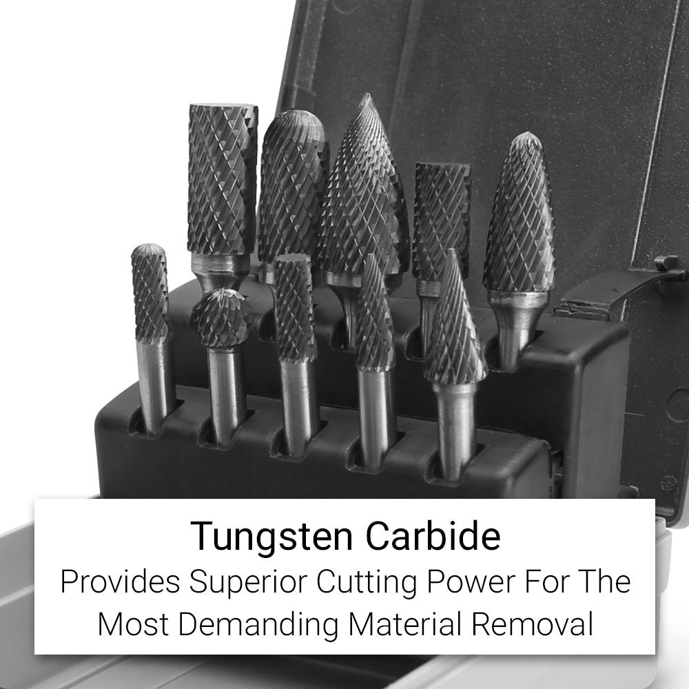 Xtorque XTB10 10pce Diamond Cut Tungsten Carbide Rotary Burr Set