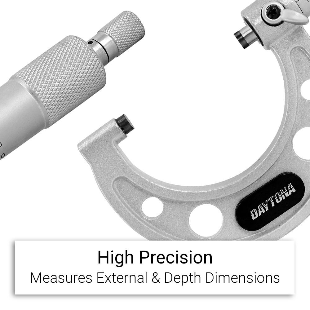 Daytona DMICR4 4 Pce 0-100mm Range Fine Cast Frame Finish Micrometer Set