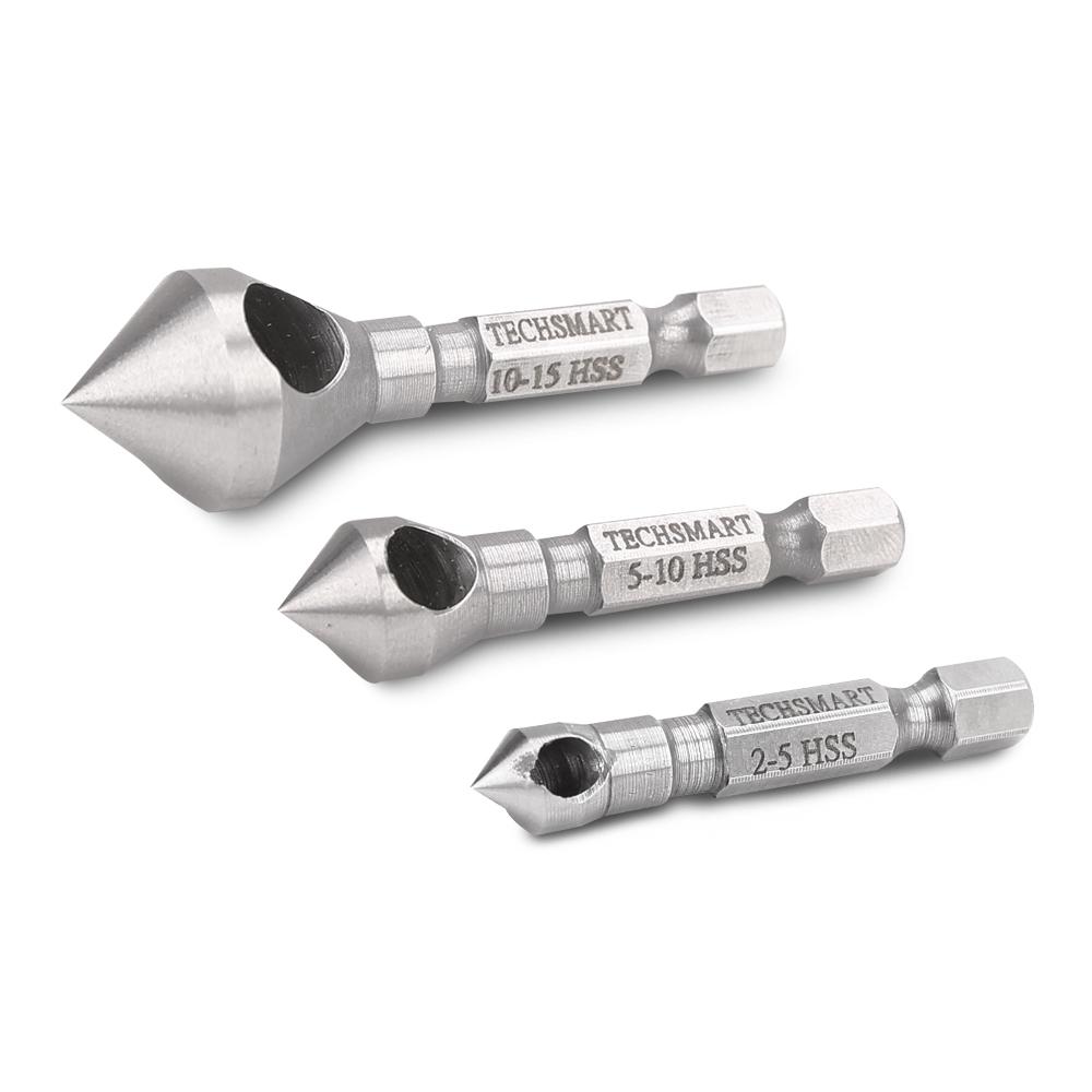 Techsmart TECD3 3pce 1/4" HSS Countersink & Deburring Kit
