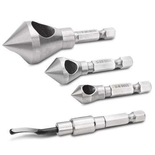 Xtorque XTCD4 4pce 1/4" Hex HSS Countersink & Deburring Tool Set