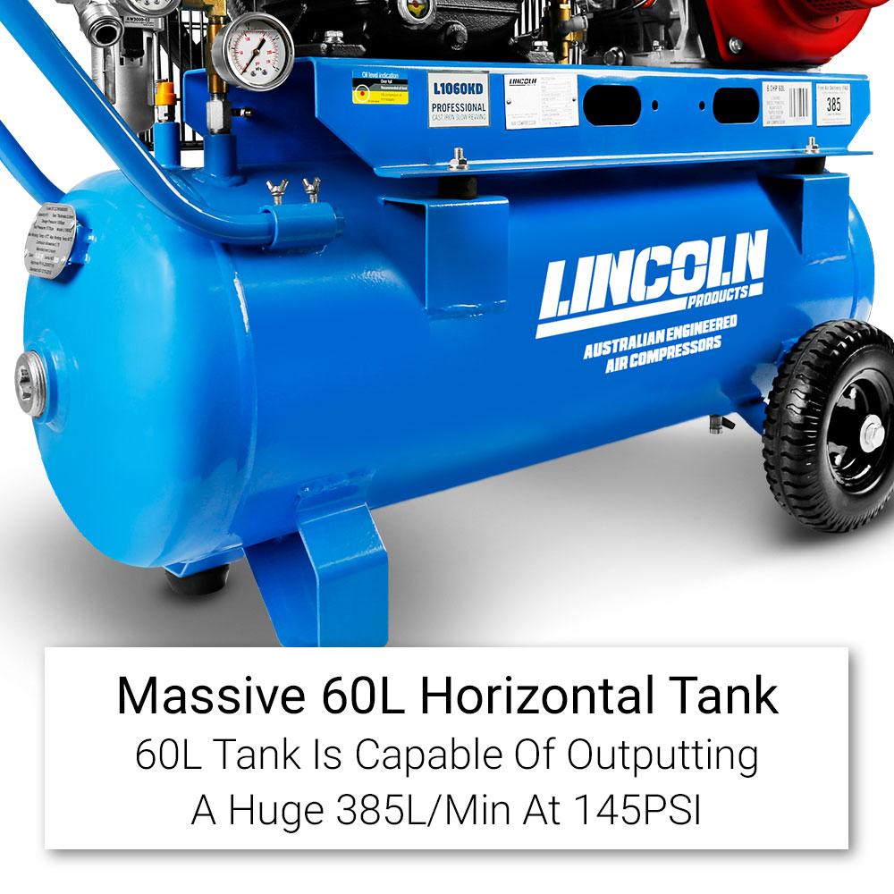Lincoln L1060KD 60L 6HP Diesel Triple Piston Twin Belt Driven Air ...