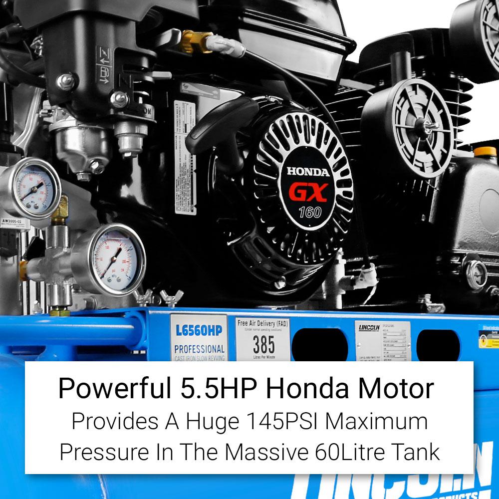 Lincoln L6560HP 60L 5.5HP Honda Powered Triple Piston Twin Belt Driven ...