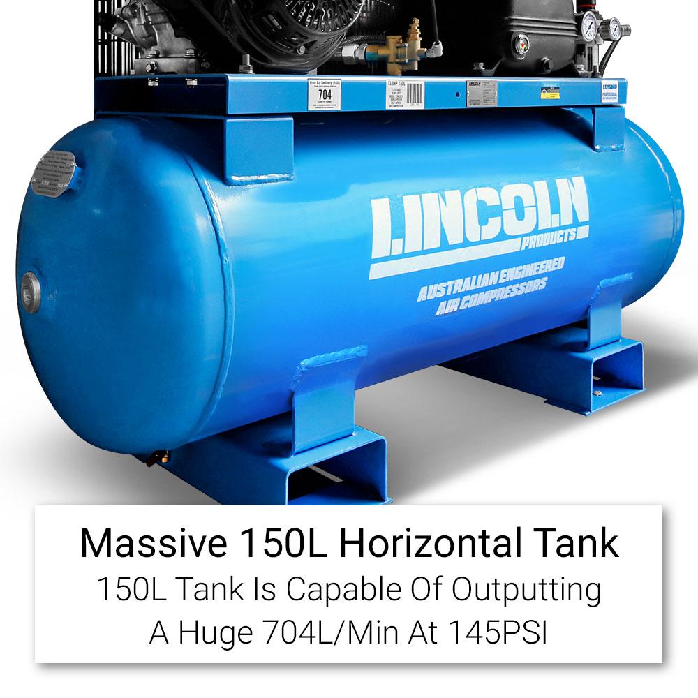 Lincoln L13150HP 150L 13HP Petrol Triple Piston Twin Belt Driven Air ...