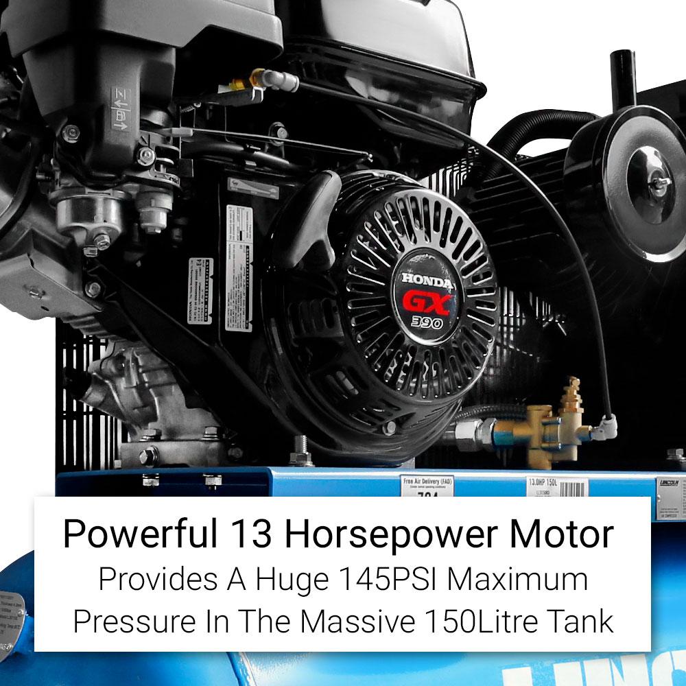 Lincoln L13150HP 150L 13HP Petrol Triple Piston Twin Belt Driven Air ...