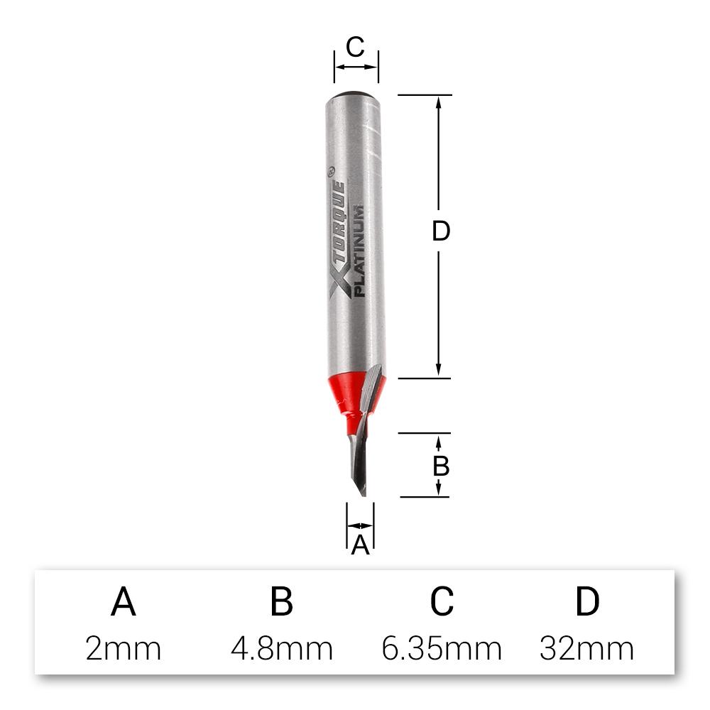 Xtorque XP214 Platinum 2mm Straight Single Flute 1/4" Shank Router Bit