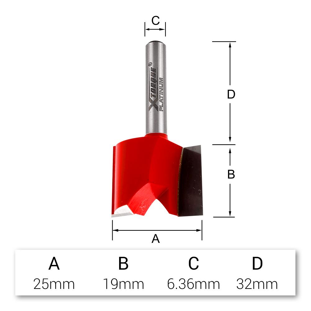 Xtorque XP2514 Platinum 25mm Straight Double Flute 1/4" Shank Router Bit