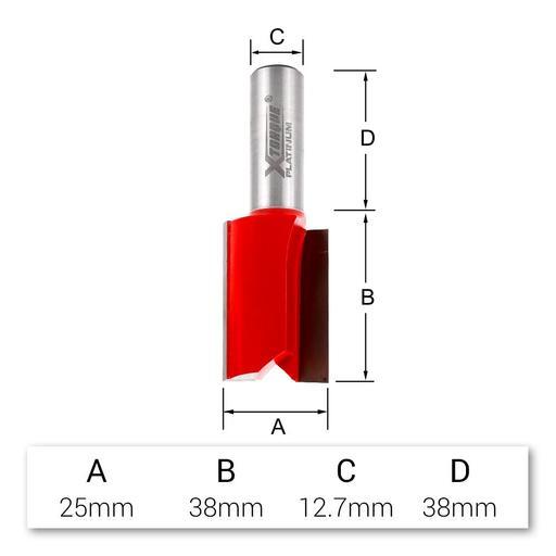 Xtorque XP2512 Platinum 25mm Straight Double Flute 1/2" Shank Router Bit