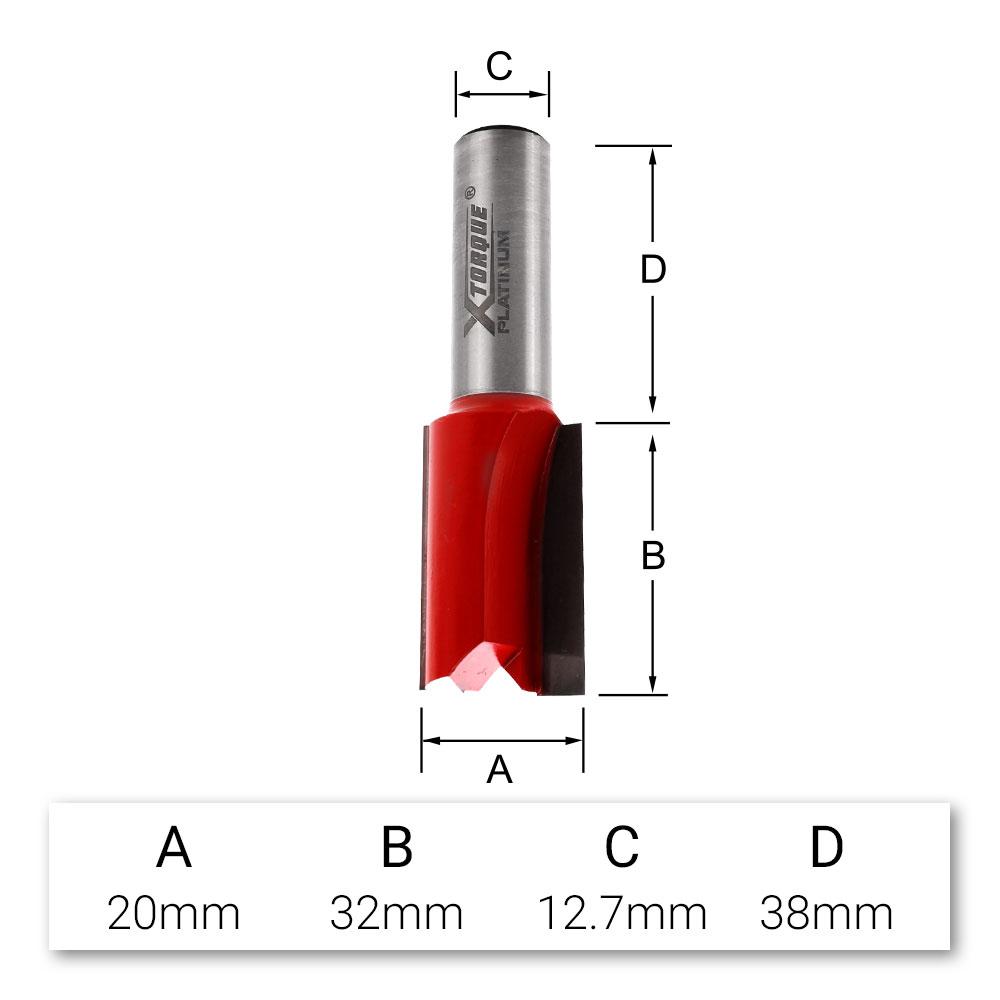 Xtorque XP2012 Platinum 20mm Straight Double Flute 1/2" Shank Router Bit