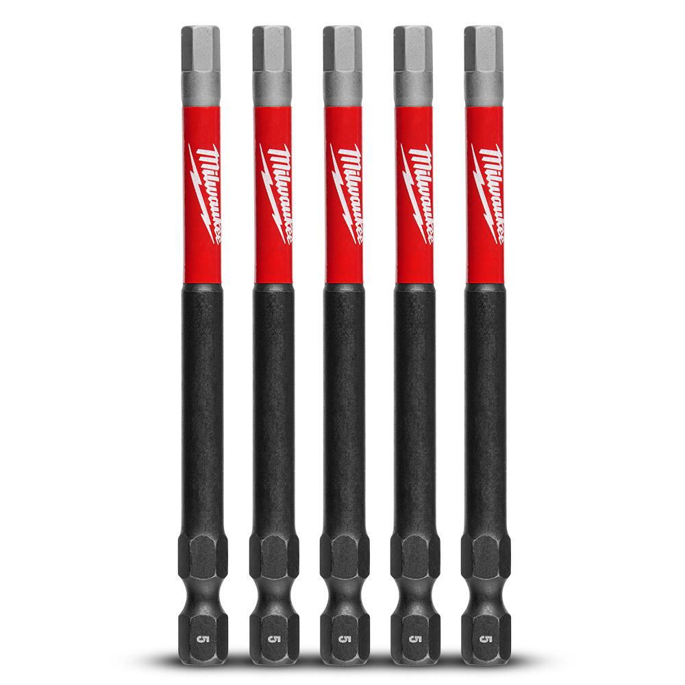 Milwaukee 48324753 5-Pack 89mm (3-1/2") SHOCKWAVE Hex 5mm Power Bit