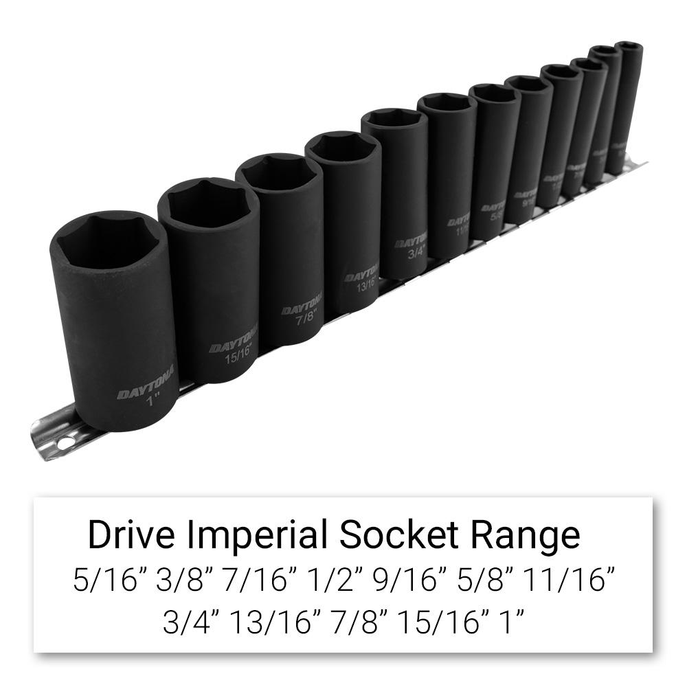 Daytona D12SAED 12pce 3/8” Drive Imperial Deep Impact Socket Set