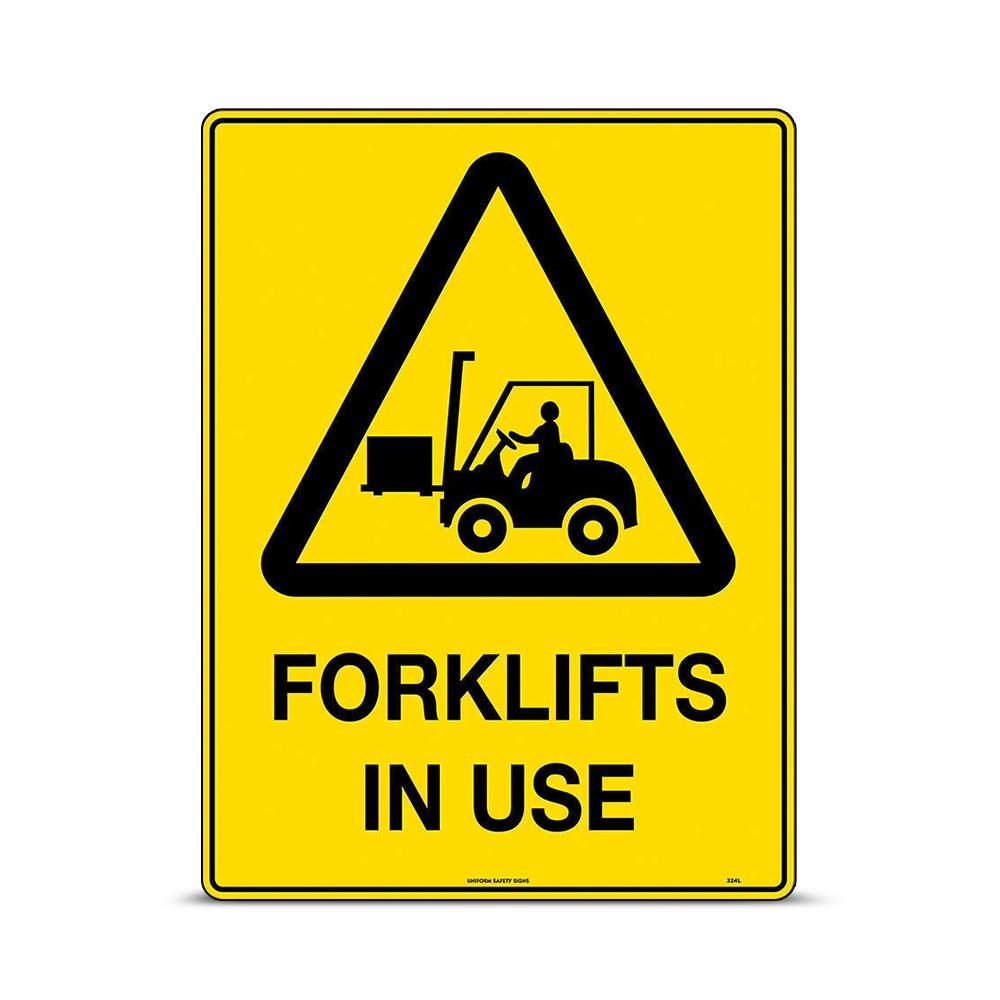 Uniform Safety Signs 324LM 600mm x 450mm Metal Caution Forklifts In Use ...