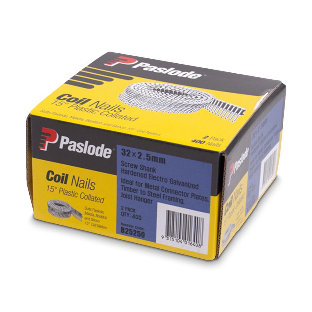 Paslode B25250 32mm x 2.5mm Screw Electro Galvanised Plastic Collated ...