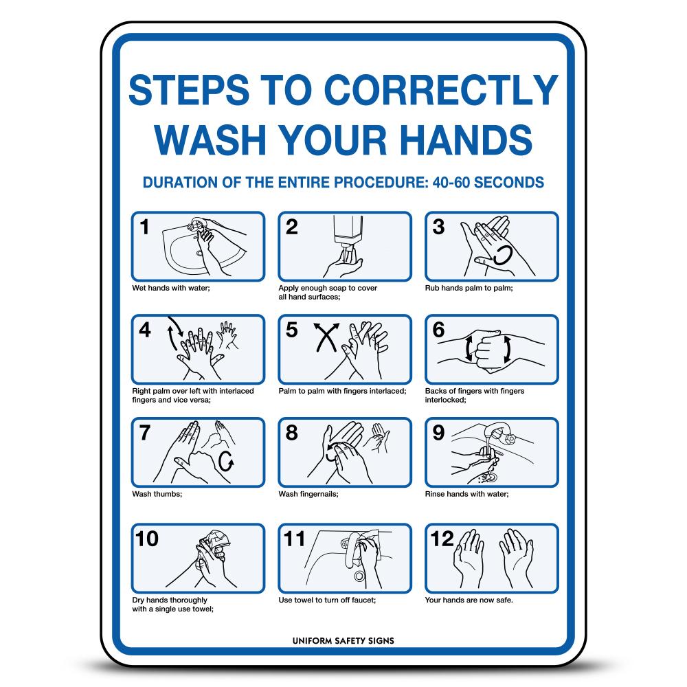 Uniform Safety Signs 5903MP 300mm x 225mm Poly Steps To Correctly Wash ...