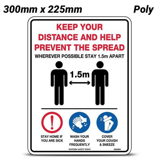 Uniform Safety Signs 5908MP 300mm x 225mm Poly Keep Your Distance And ...