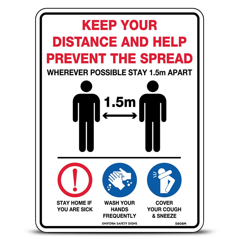 Uniform Safety Signs 5908MP 300mm x 225mm Poly Keep Your Distance And ...