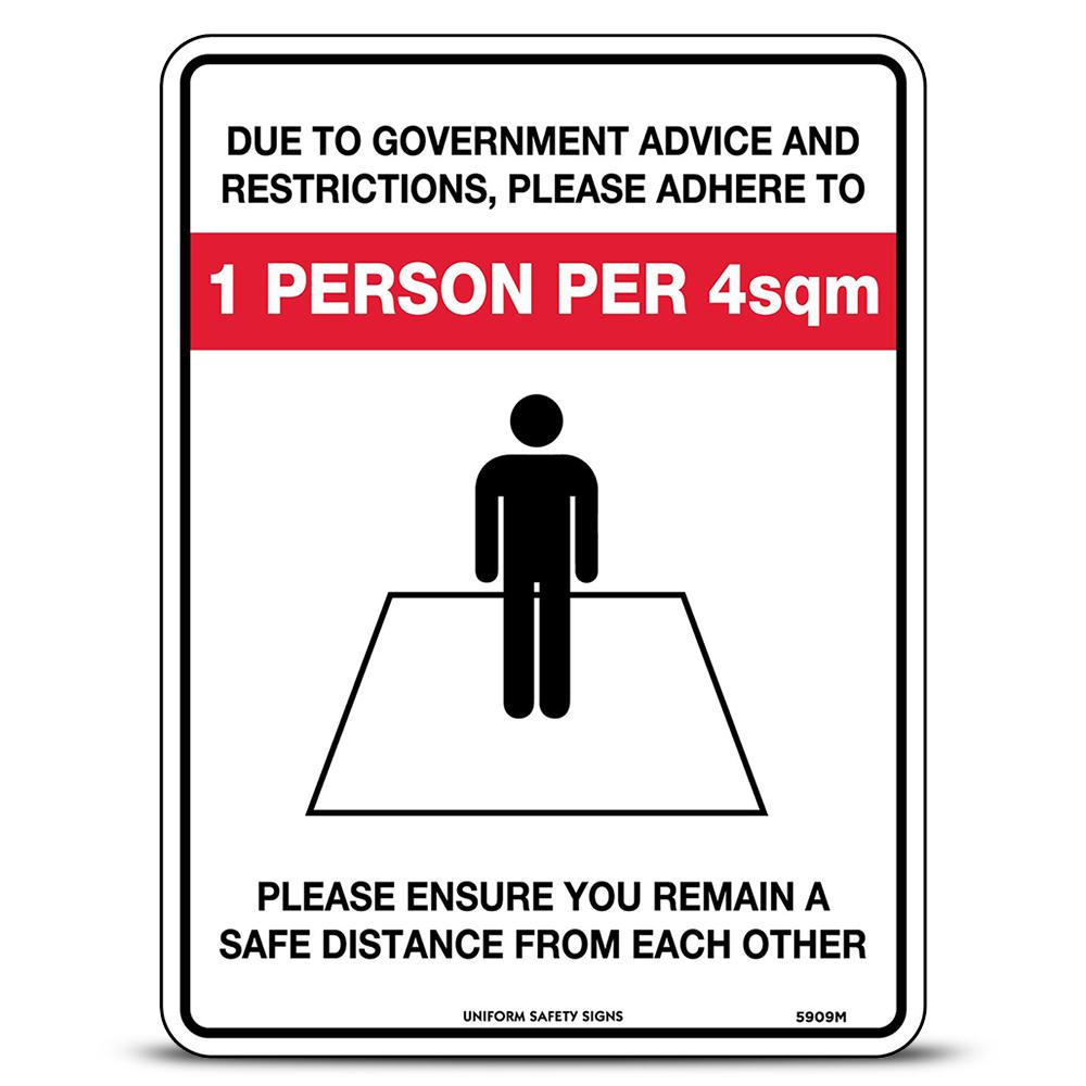 Uniform Safety Signs 5909MP 300mm x 225mm Poly 1 Person per 4sqm Sign