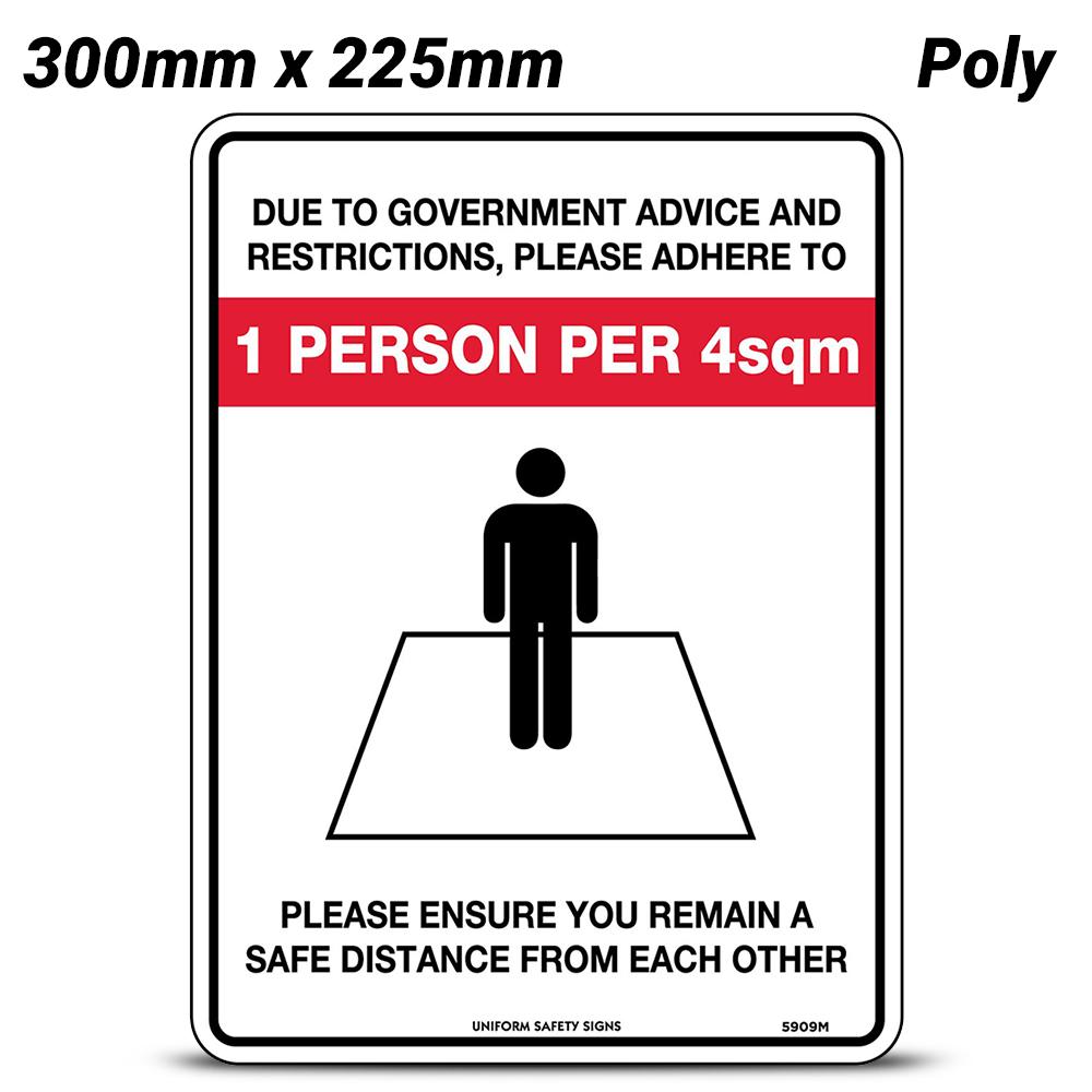Uniform Safety Signs 5909MP 300mm x 225mm Poly 1 Person per 4sqm Sign