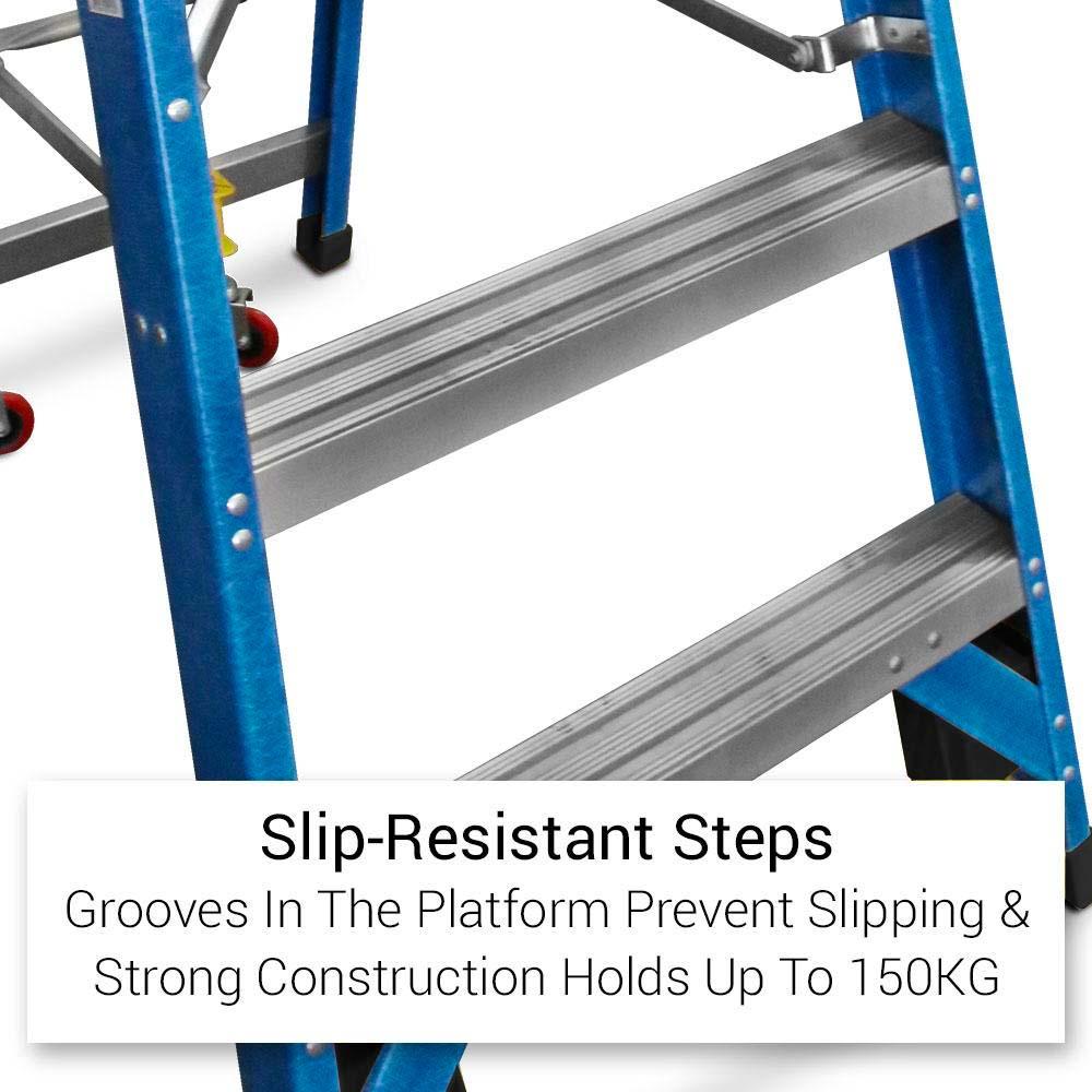 Climbrite CLI6STEP-SG 6-Step 1.8M Fibreglass Platform Ladder on Wheels ...
