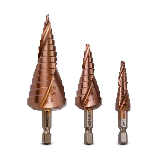 Xtorque XM353 3pce Metric M35 Cobalt Steel Spiral Flute Step Drill Bit Set