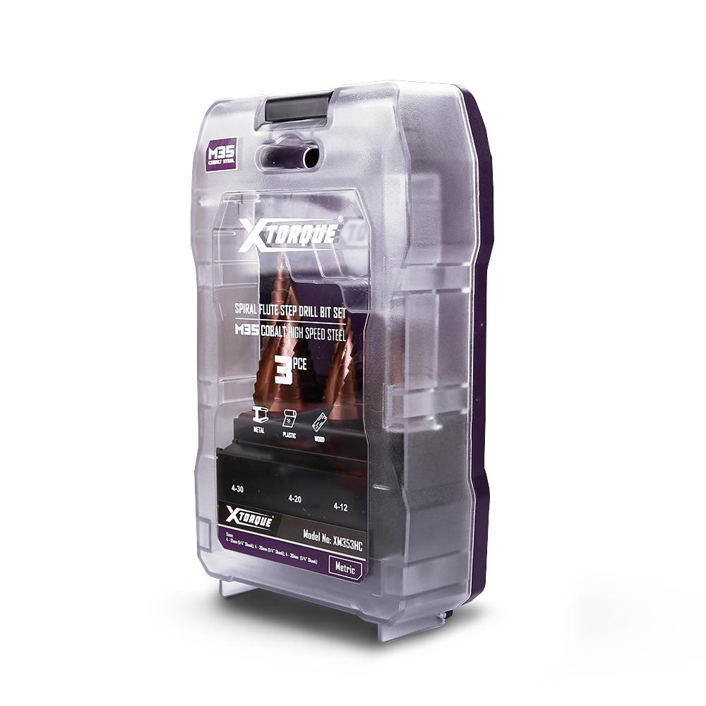 Xtorque XM353HC 3pce Metric M35 Cobalt Steel Spiral Flute Step Drill Bit Set