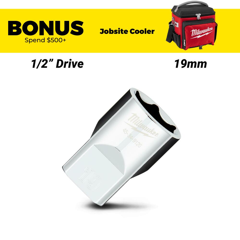 Milwaukee 45349120 1/2" Drive 19mm Metric 6 Point Socket