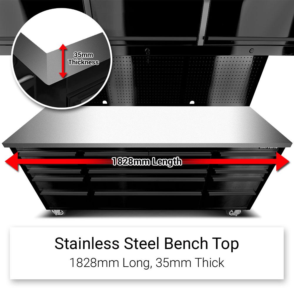 Daytona DBSST72B Black Series 72" Mobile Stainless Steel Work Bench ...