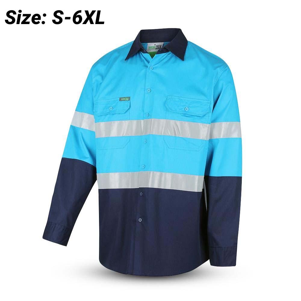 Workit Workwear 2013SN 2-tone Sky Blue/Navy Hi-Vis Lightweight Long ...